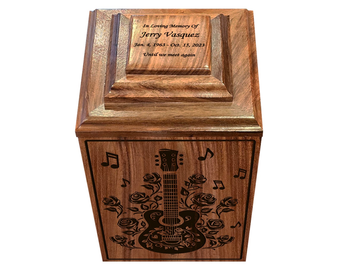 Guitar Wooden Cremation Urn, Music Lover's Funeral Urn With ...