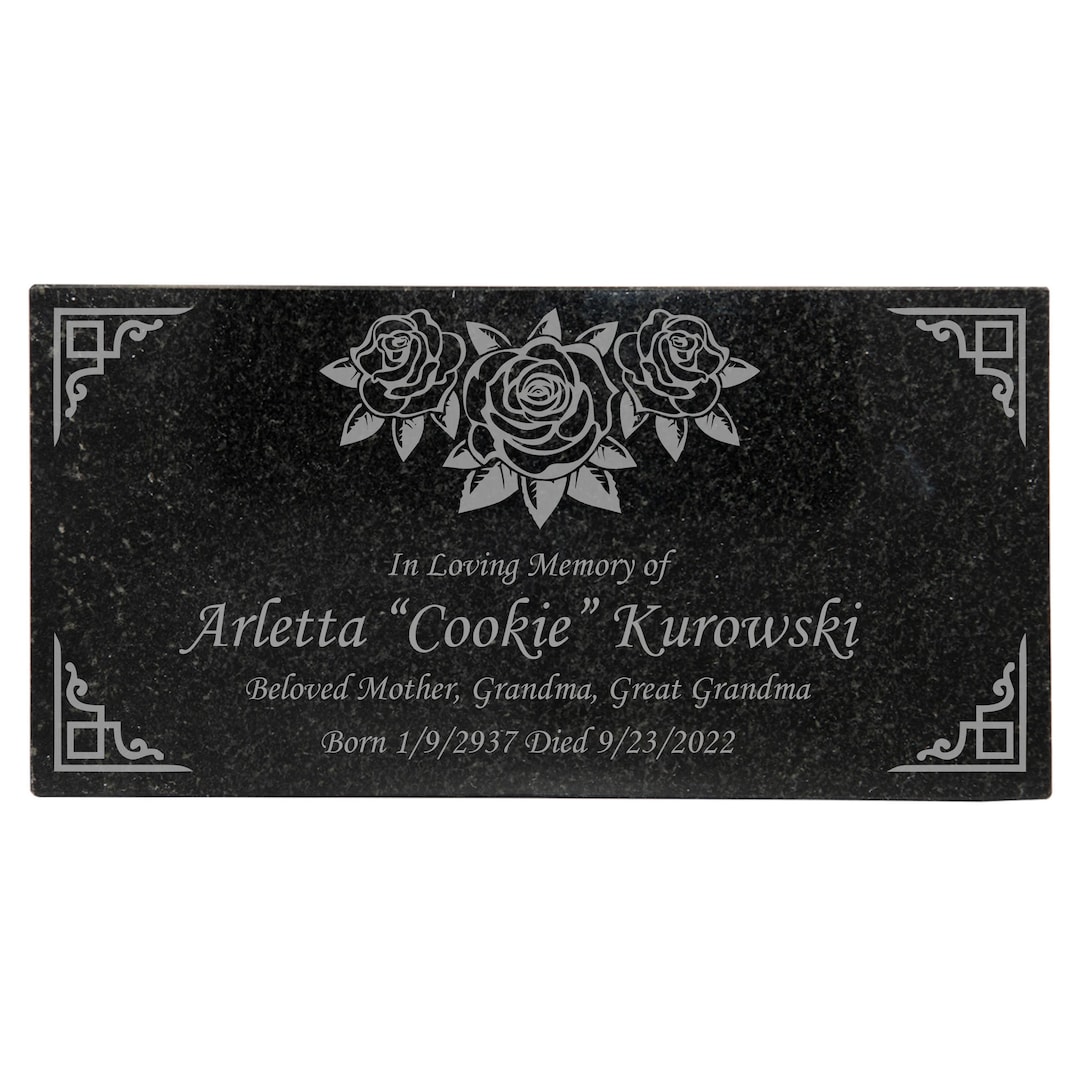 Granite Memorial Plaque, Grave Marker, Rose Remembrance Plaque, Outdoor ...