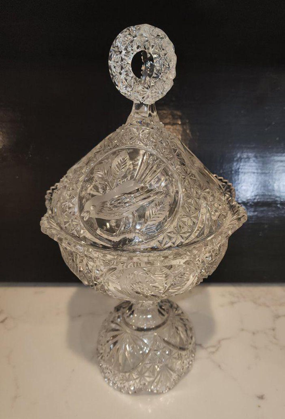 Vintage Crystal Hofbauer German Byrdes Birds Lidded Compote Candy Dish ...