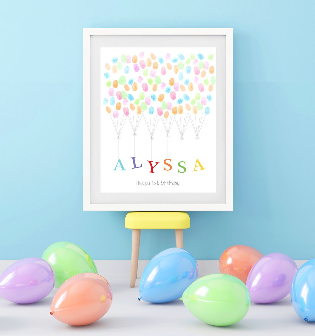 Custom Balloon & Kids Name Birthday Party Guestbook Poster Naming ...