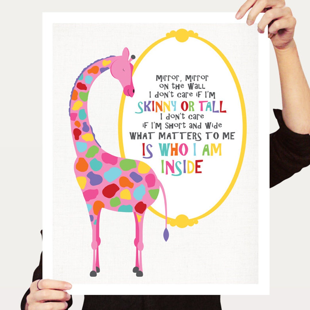Mirror and Pink Giraffe Printed Art, Inspirational Quote Body Image ...