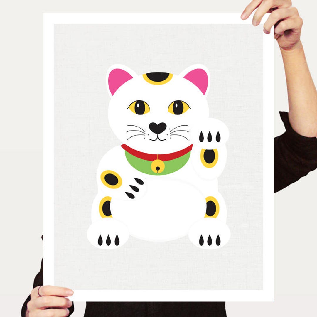 Lucky Cat Print Japanese Maneki-neko Daruma Art - Etsy