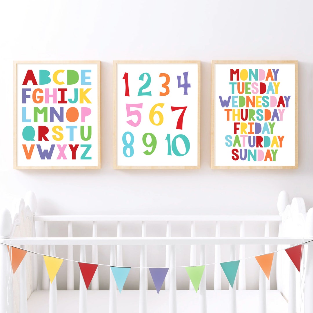 Alphabet & Numbers Posters – Colourful Kids Educational Wall Art for ...