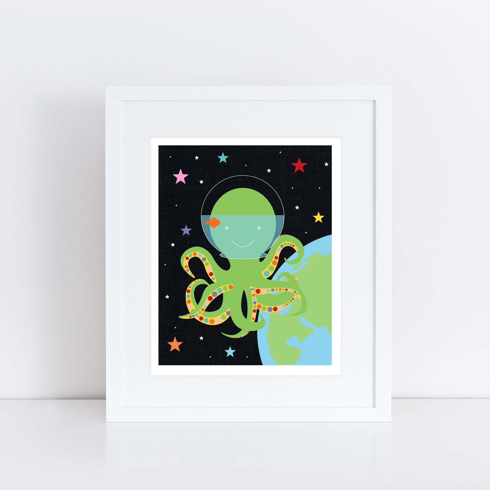 Space Octopus Art Print Space Themed Nursery Art Fun | Etsy