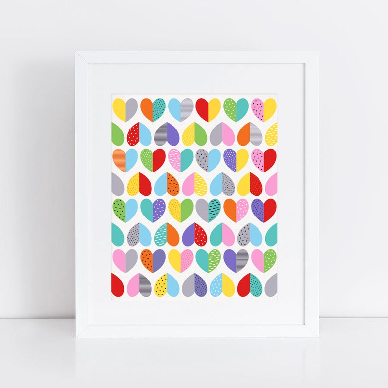 Heart Art Pattern Print - Colourful Wall Art for the Home or Nursery ...