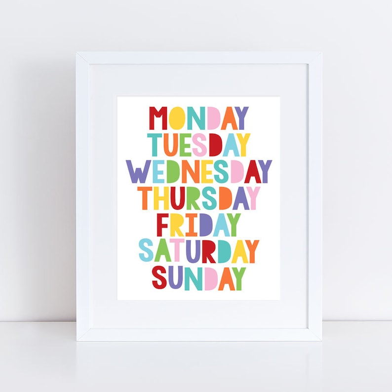 Colourful Days of the Week Art - Play Room Print, Nursery Wall Art ...