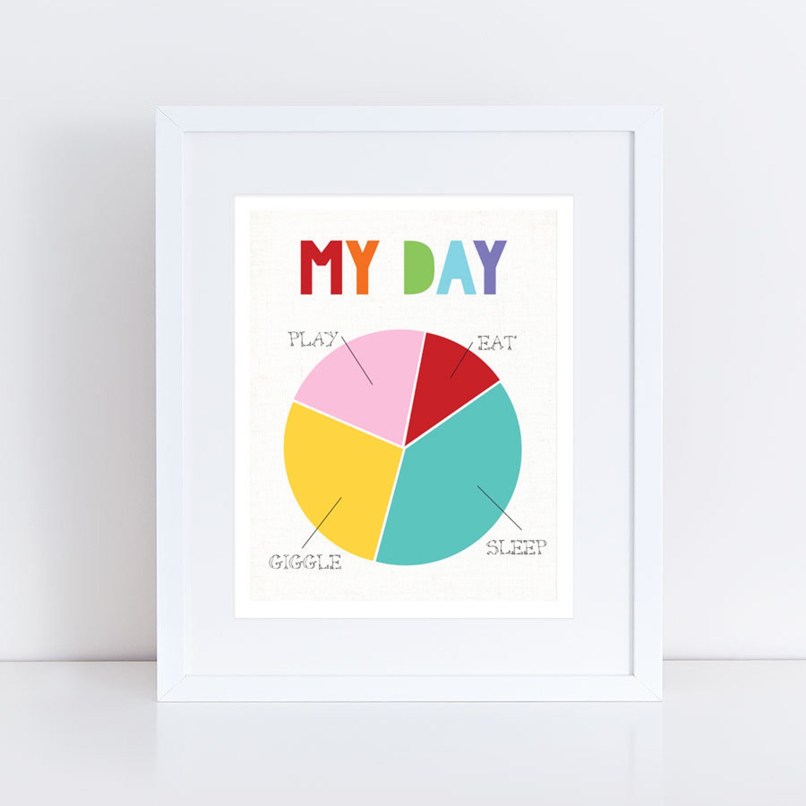 Colourful art for kids my day pie chart art children room | Etsy