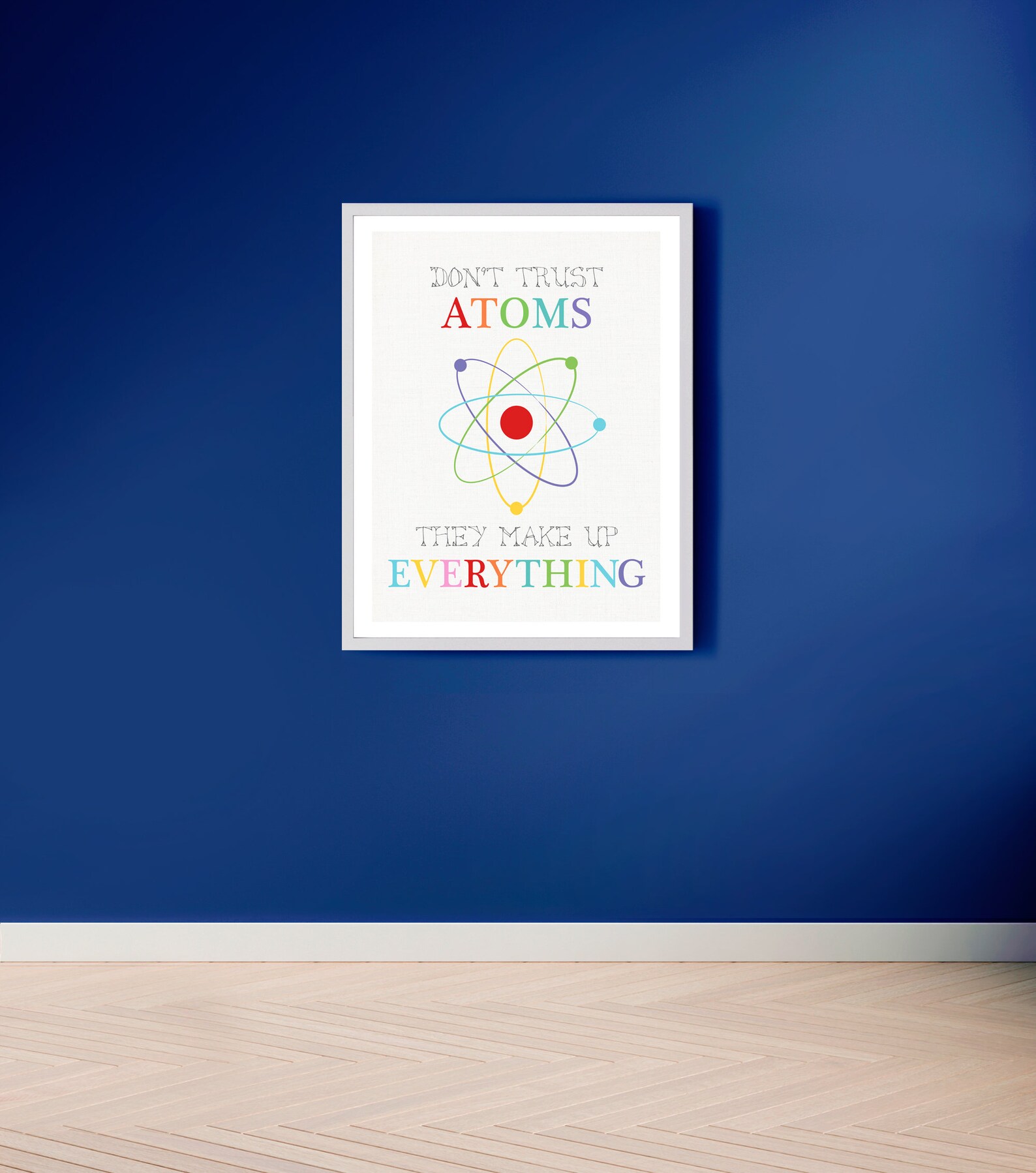 Colourful Science Themed Nursery Art - Don't Trust Atoms - Funny Space ...