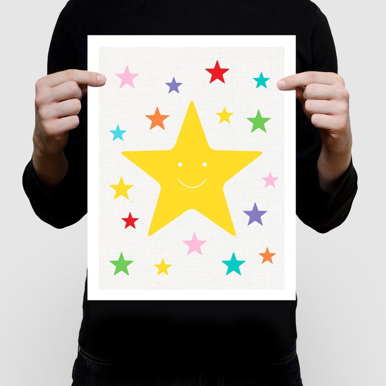 Stars Print - Gender Neutral Nursery Art, Rainbow Bright Colourful ...