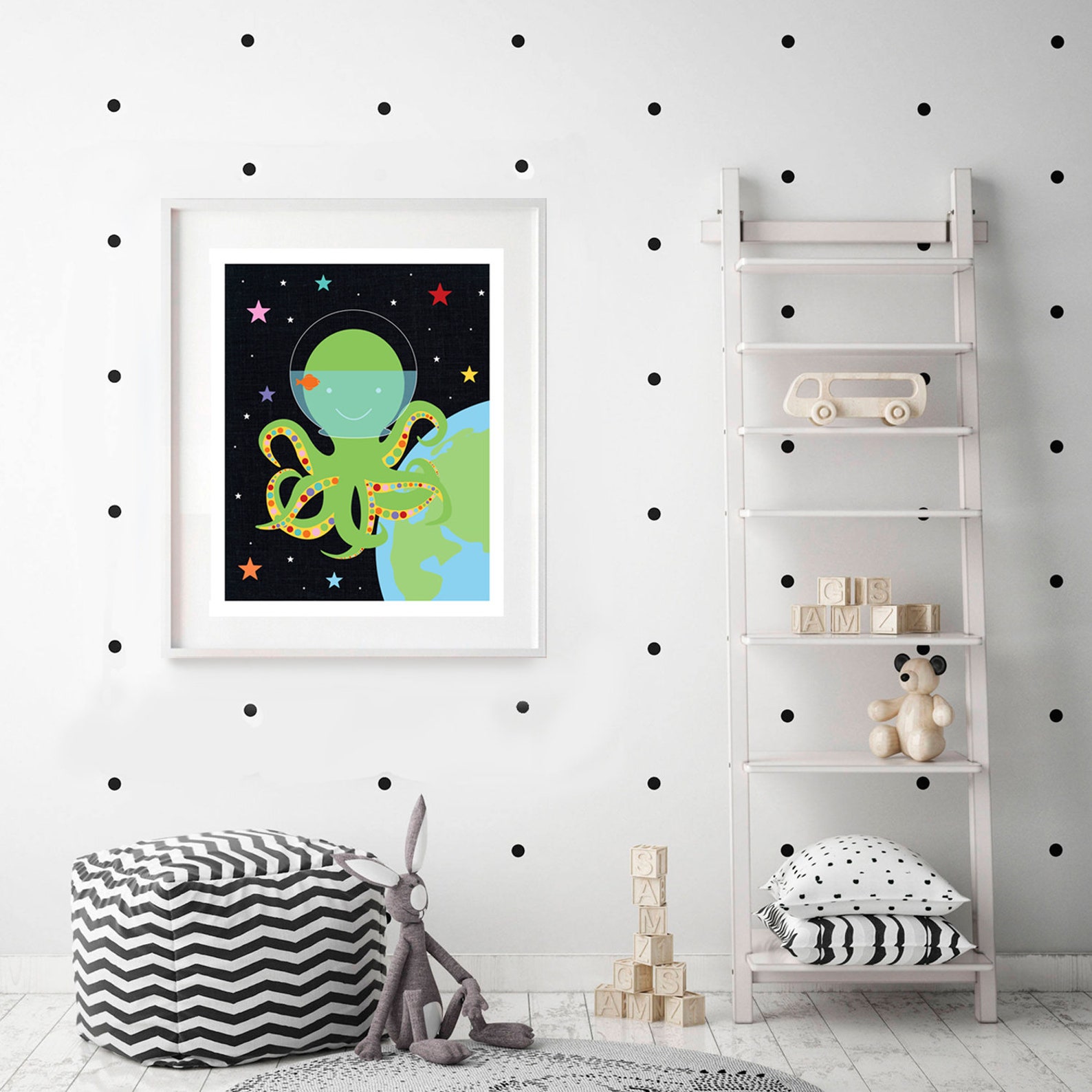 Space Octopus Art Print Space Themed Nursery Art Fun | Etsy