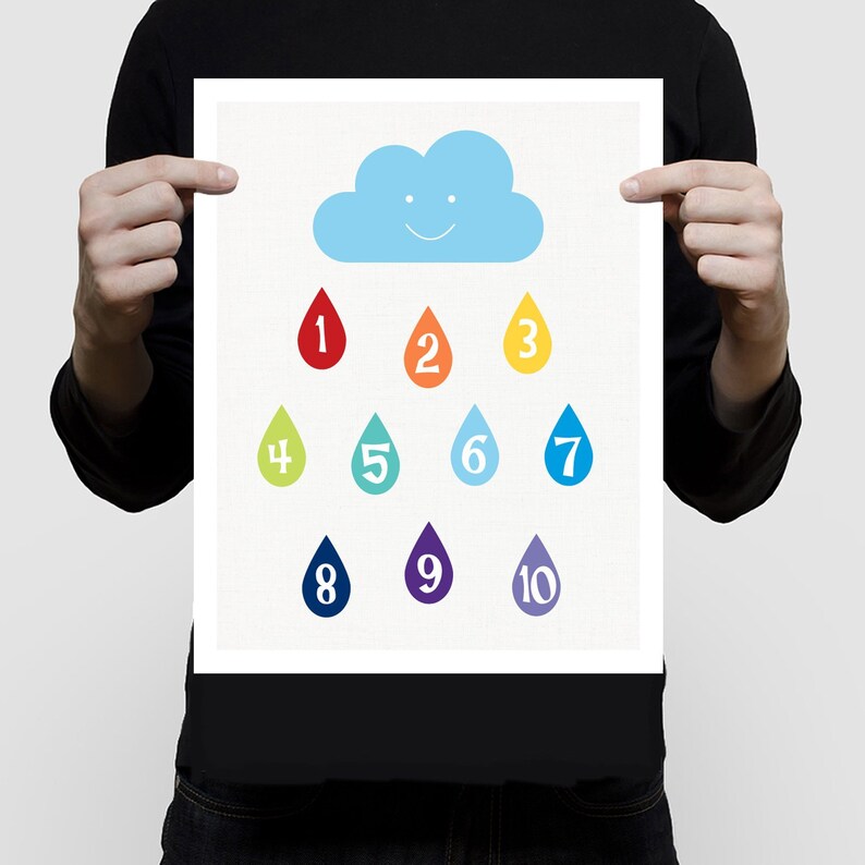Counting Rain Drops Educational Print Numbers 1 10 Nursery - Etsy