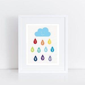 Counting Rain Drops Educational Print Numbers 1 - 10 Nursery Art, Learn ...