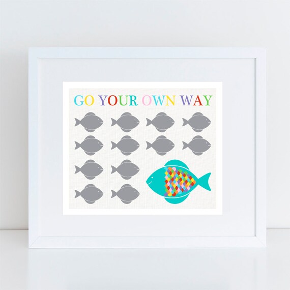 Go Your Own Way Fish Print Nursery Art Rainbow Colourful Kids | Etsy