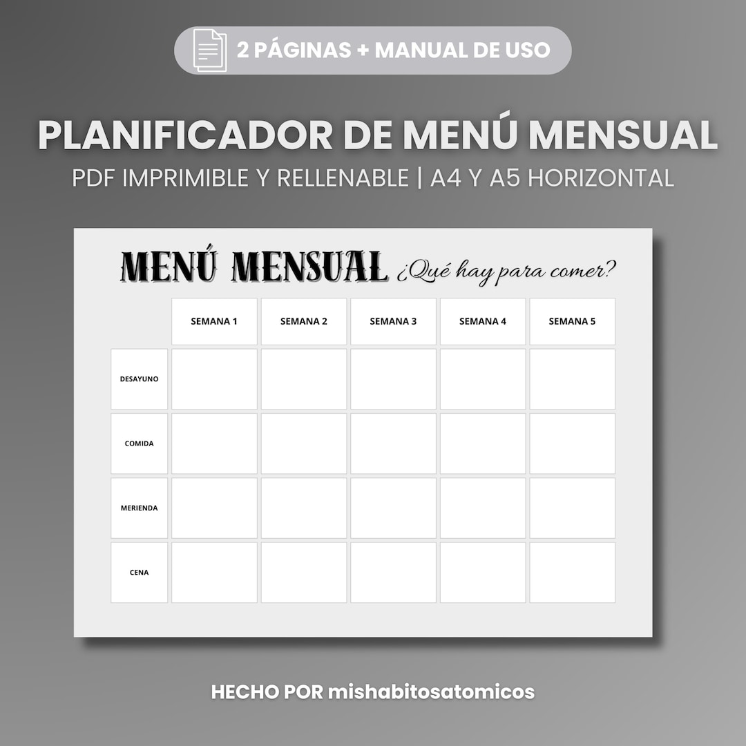 Printable and Fillable Monthly Menu Planner, Monthly Menu Organizer ...