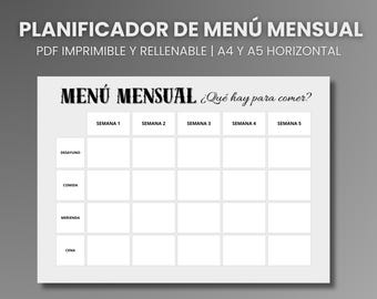 Printable and Fillable Monthly Menu Planner, Monthly Menu Organizer ...