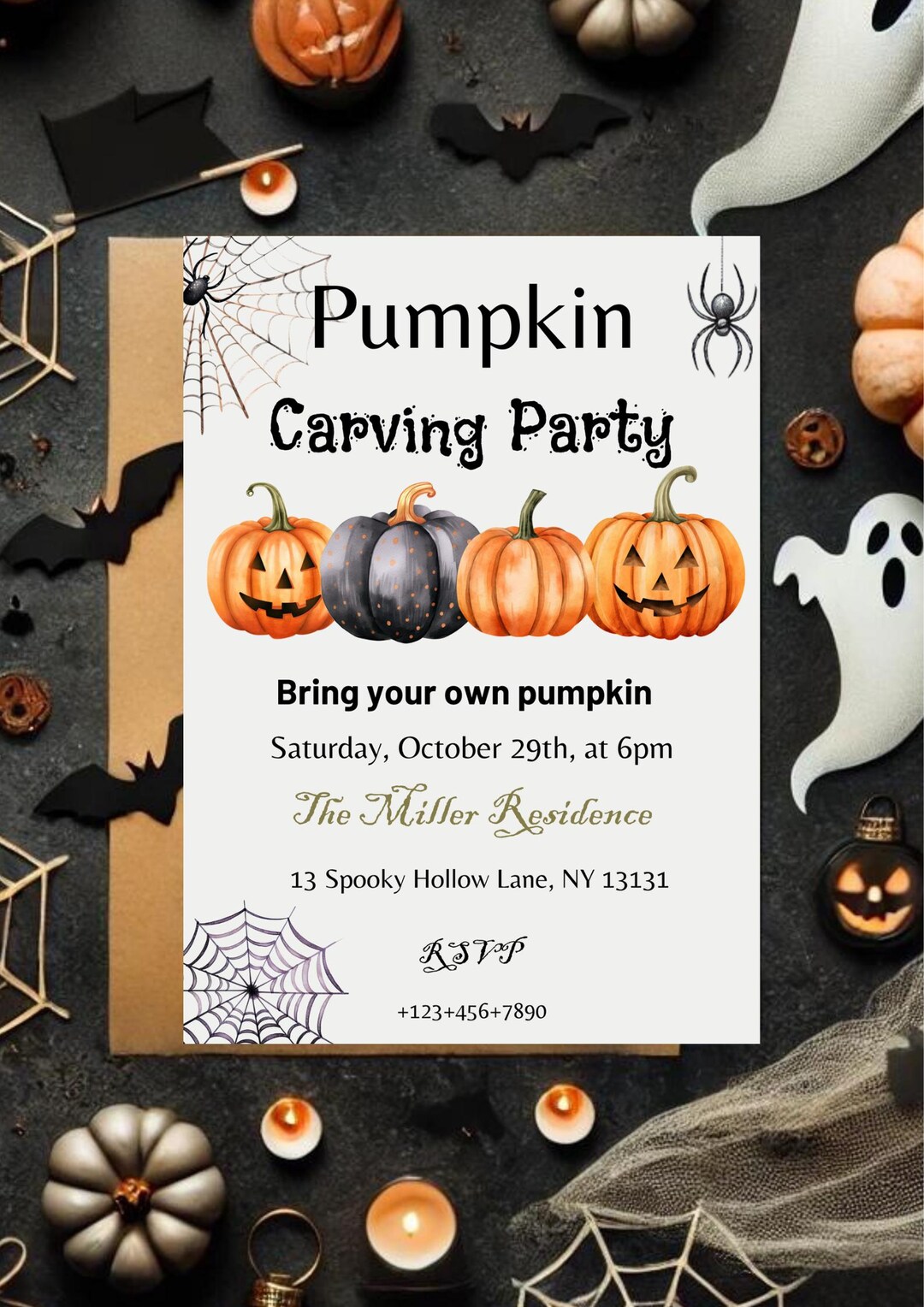 Editable Pumpkin Carving Party Invitation Halloween BYOP Event ...