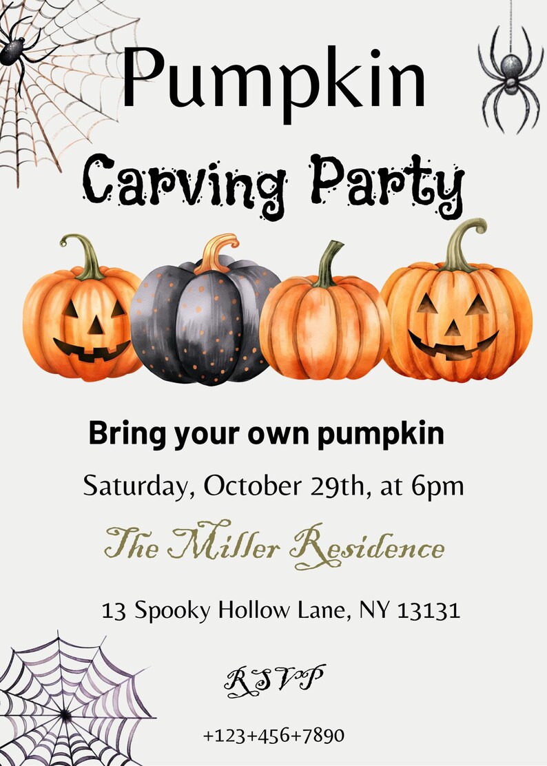 Editable Pumpkin Carving Party Invitation Halloween BYOP Event ...