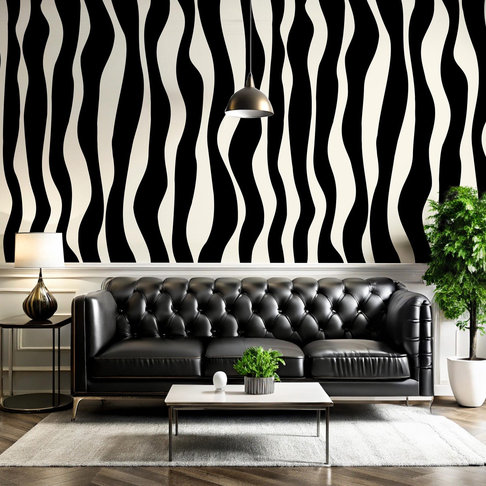 White and Black Waves Wallpaper, Modern Abstract Wallpaper, Peel and ...