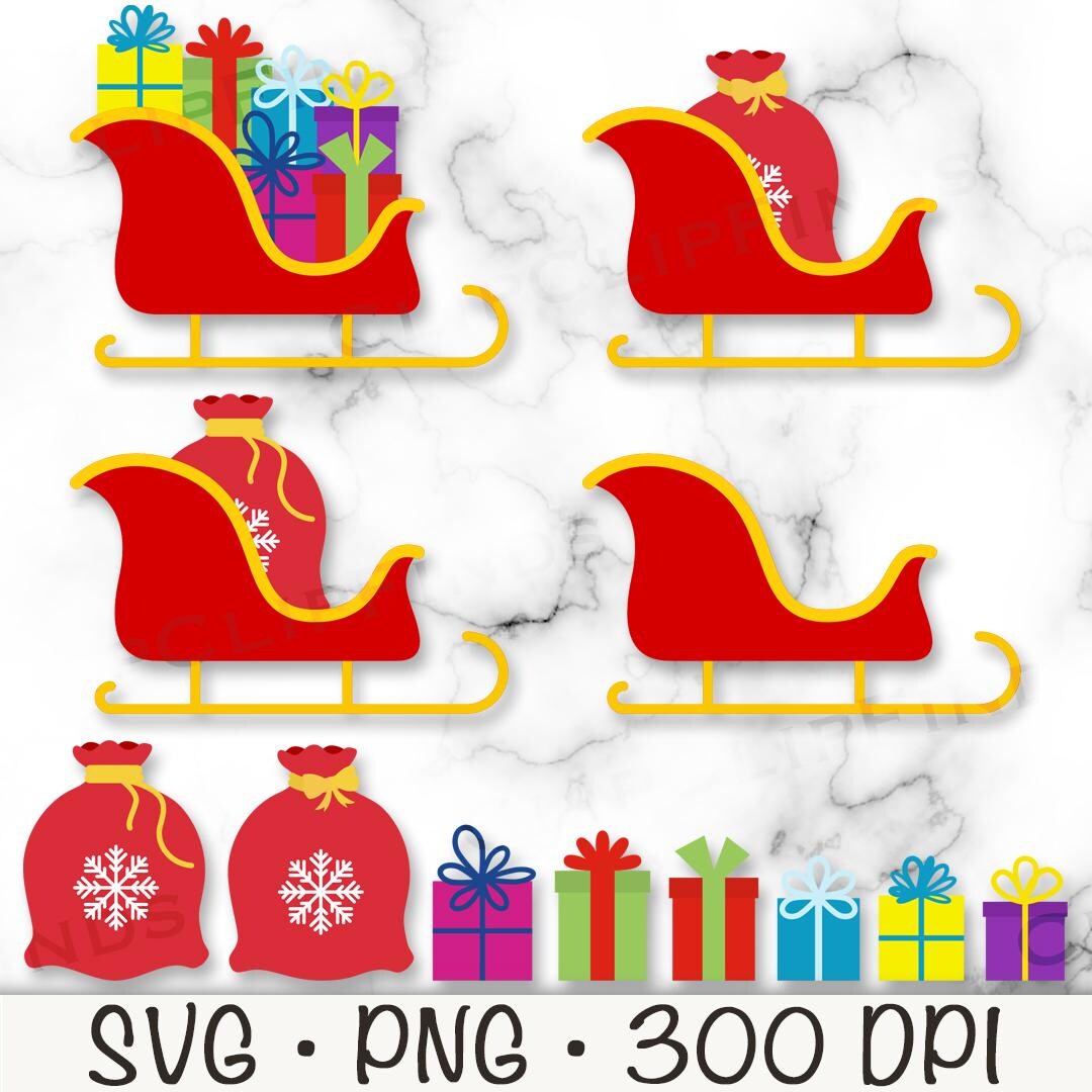 Santa's Sleigh Clipart, Christmas Sleigh With Presents, Gift Bag ...