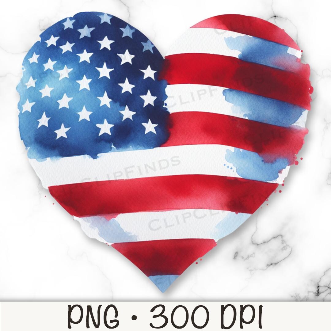 Watercolor American Flag Heart PNG, July 4th Watercolor Heart ...