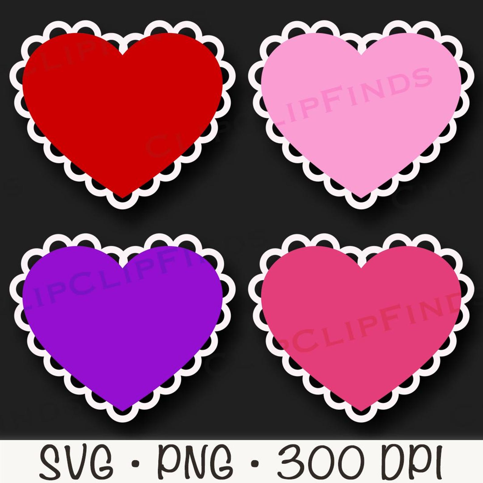 Doily Hearts SVG, Scalloped Hearts SVG, Lace Hearts Clipart, Scalloped ...