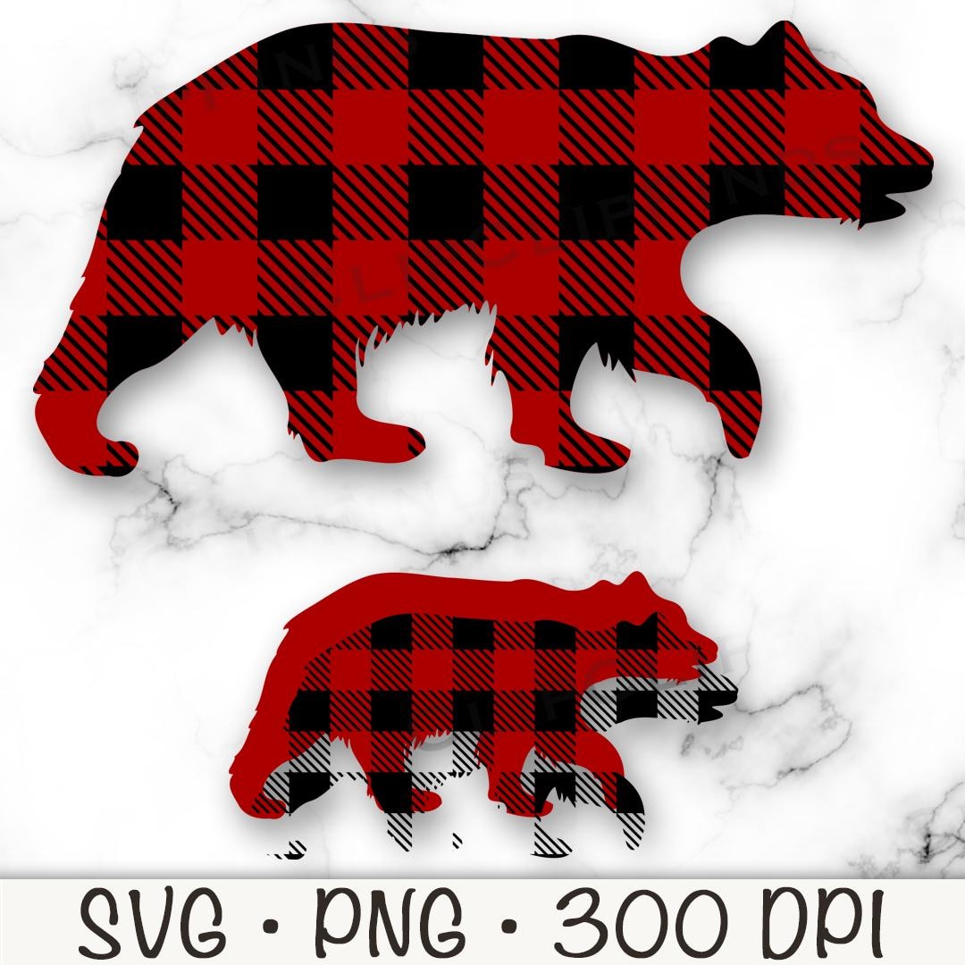 Buffalo Plaid Bear SVG, Red Buffalo Plaid Christmas Bear PNG ...