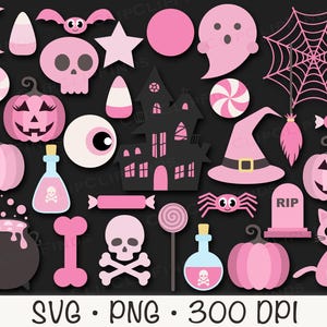 Pink Halloween Clipart, Cute Pink Halloween Clip Art, Cute Girly, SVG ...