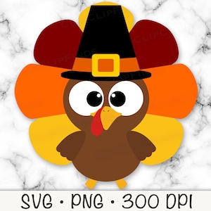 Cute Thanksgiving Baby Turkey With Pilgrim's Hat, SVG Vector File and ...