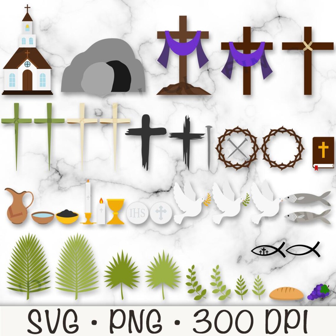 Lent Clipart, Palm Sunday Clipart, Ash Wednesday, SVG, PNG, Dove, Bible ...