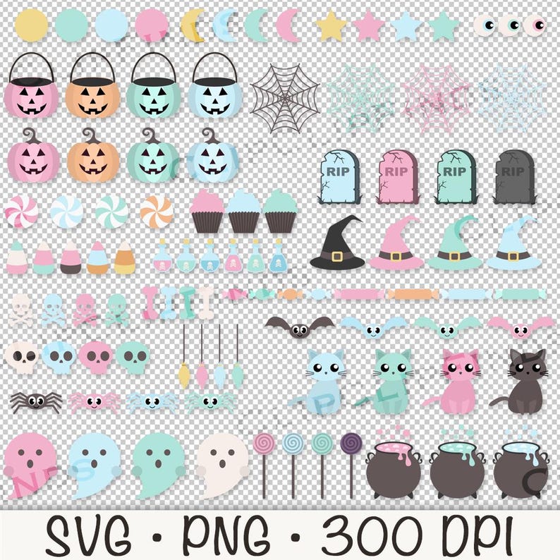 Pastel Halloween Clipart, Cute Pastel Halloween Clipart PNG, Girly ...
