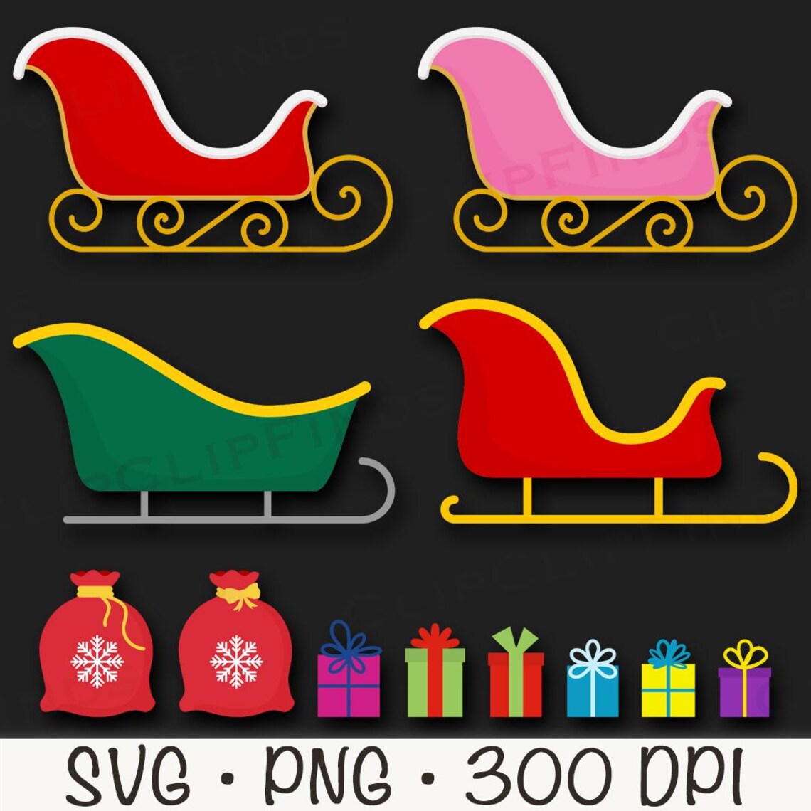 Sleigh Clipart, Sleigh PNG, Sleigh SVG, Christmas Sleigh, Christmas ...