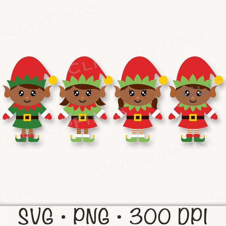 Cute African American Elves SVG, Brown Boy and Girl Elf SVG, Elf PNG ...