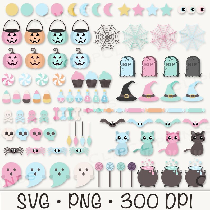 Pastel Halloween Clipart, Cute Pastel Halloween Clipart PNG, Girly ...