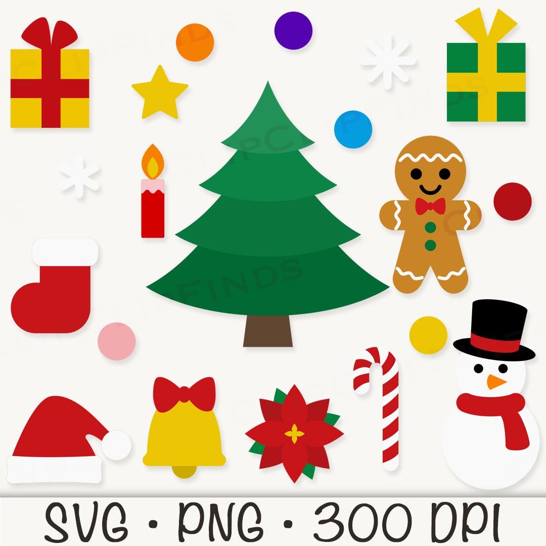 Christmas Clipart, SVG, PNG, Flat, Simple, Cute, Festive, Tree ...