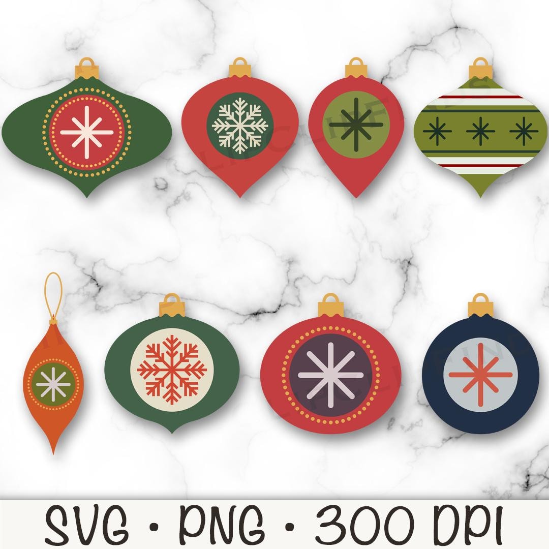 Retro Christmas Tree Ornaments SVG, Vintage Ornaments Clipart ...
