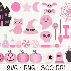 Pink Halloween Clipart, Cute Pink Halloween Clip Art, Cute Girly, SVG ...
