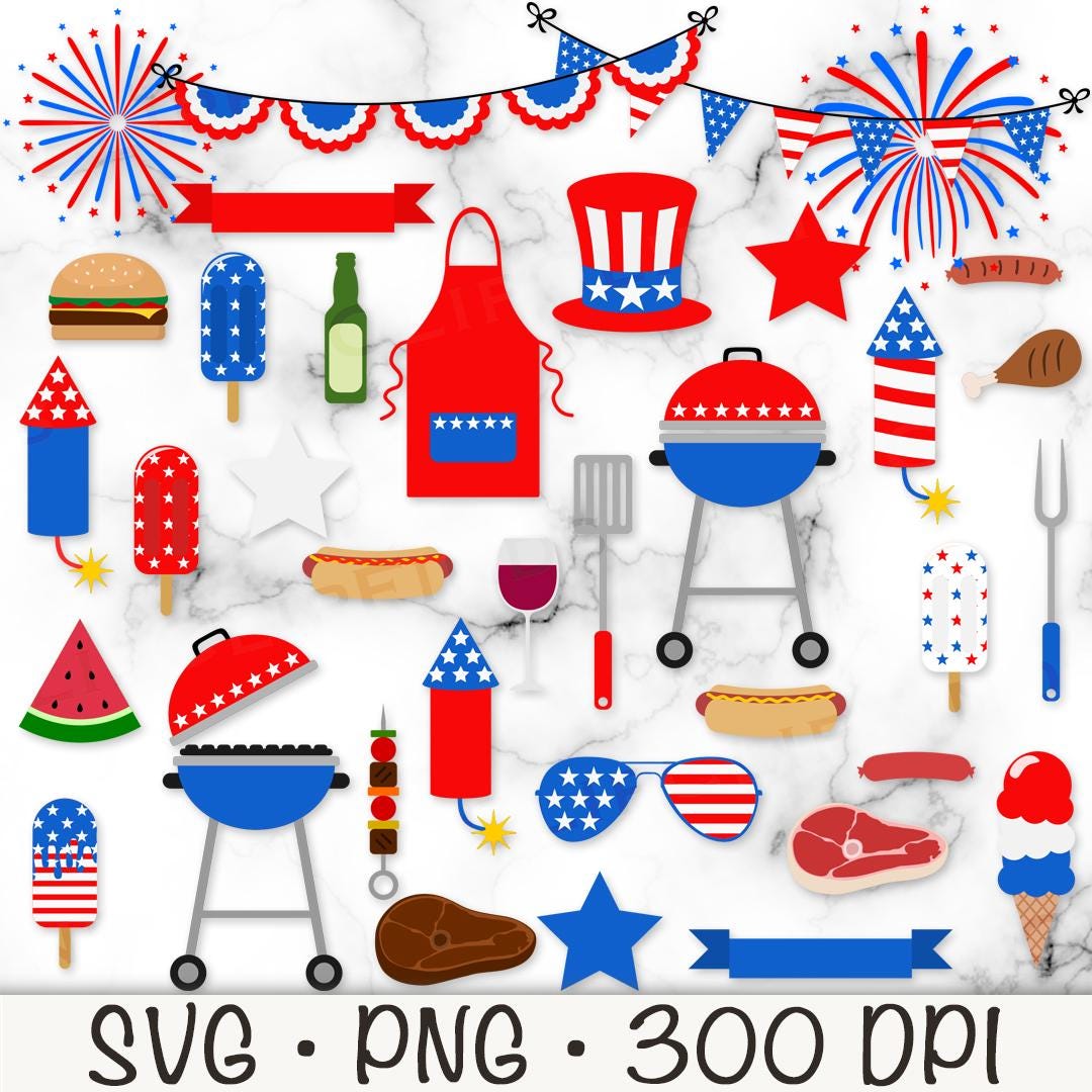 July 4th Clipart, BBQ Patriotic Bundle, 4th of July Clipart, SVG ...