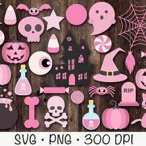 Pink Halloween Clipart, Cute Pink Halloween Clip Art, Cute Girly, SVG ...