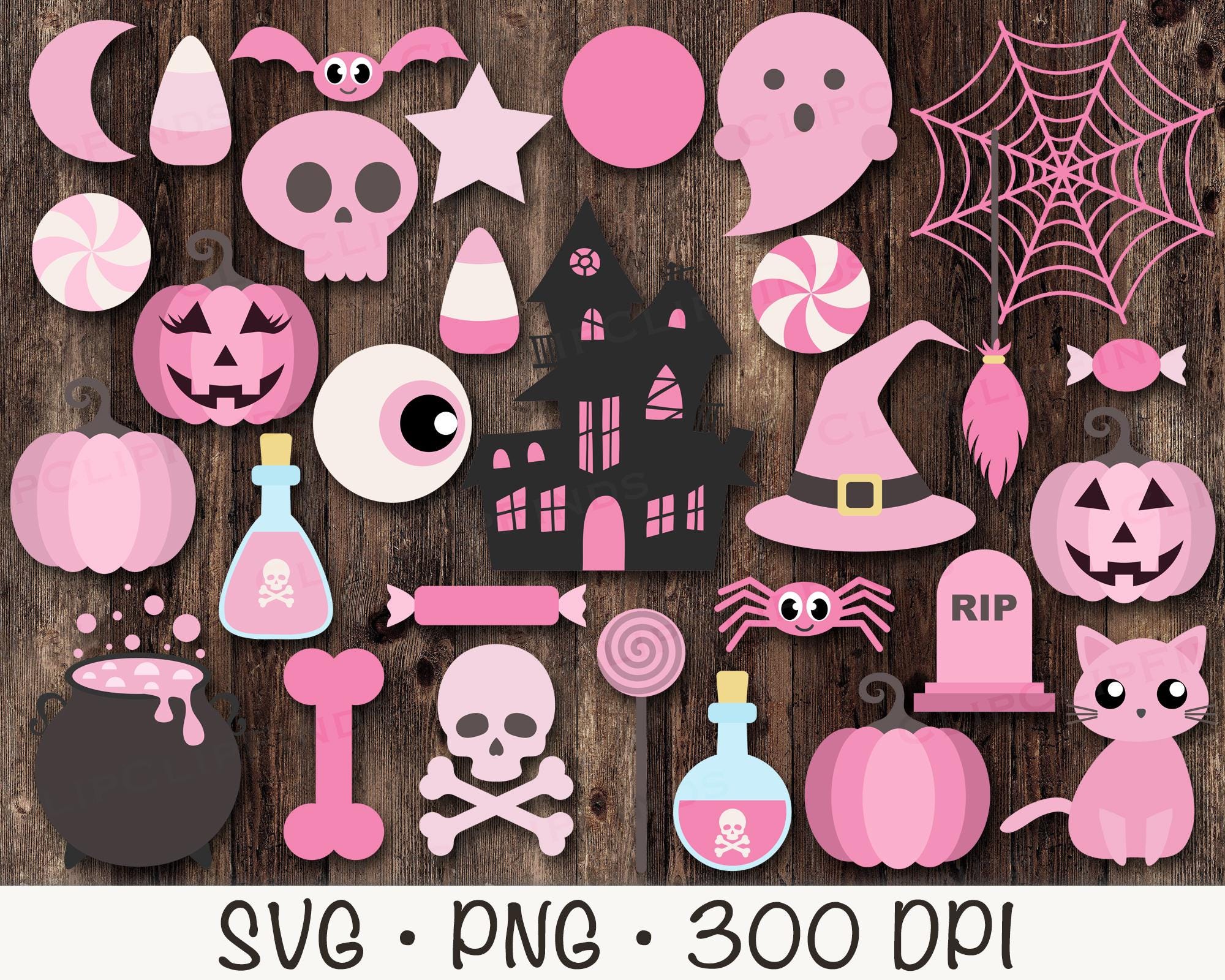 Pink Halloween Clipart, Cute Pink Halloween Clip Art, Cute Girly, SVG ...