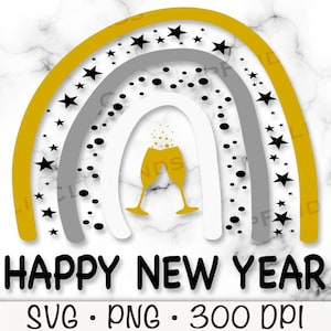 Happy New Year Boho Rainbow 2025 SVG, Vector Cut File and PNG ...