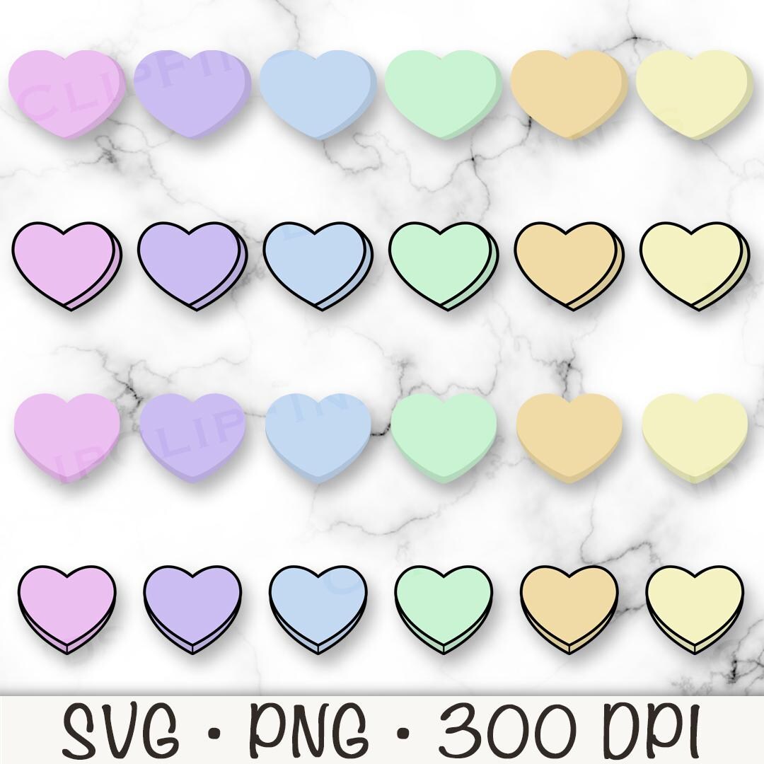Blank Conversation Hearts SVG, Pastel Valentine's Day Candy Hearts, PNG ...