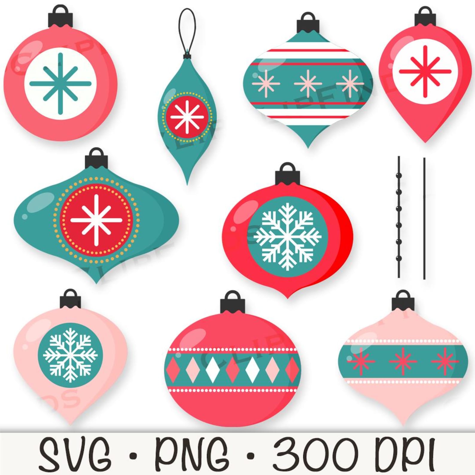 Retro Christmas Tree Ornaments SVG, Vintage Ornaments Clipart ...