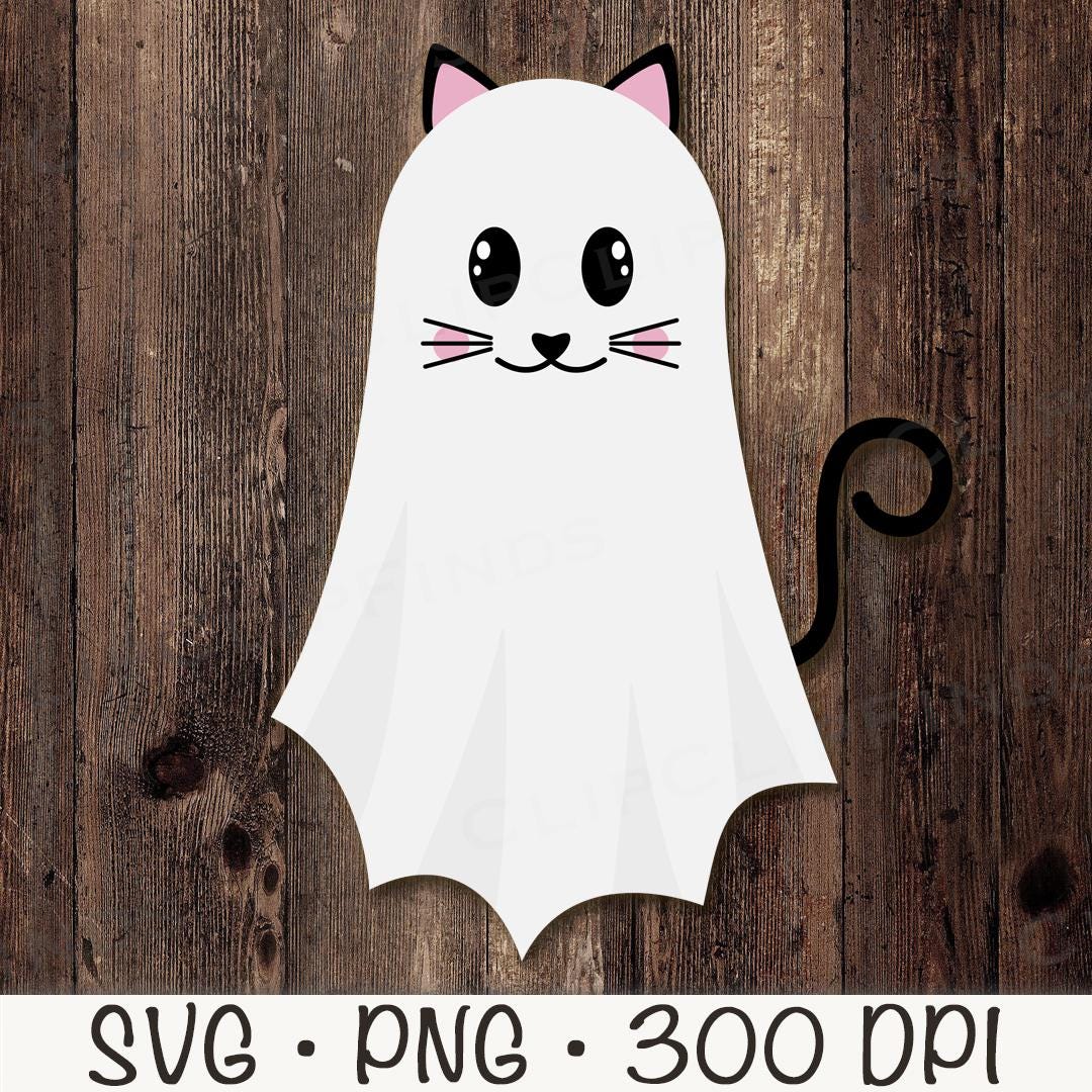 Ghost Cat SVG, Ghost Cat PNG, Cute Ghost Black Cat Clipart, Spooky ...