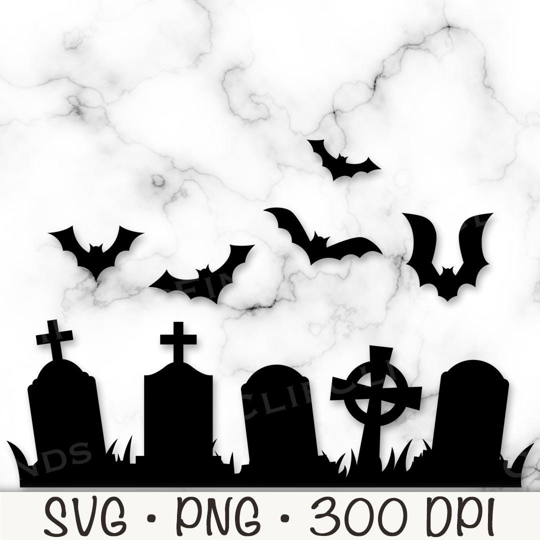 Halloween Graveyard Scene SVG, Graveyard SVG, Cemetery SVG, Spooky Tree ...