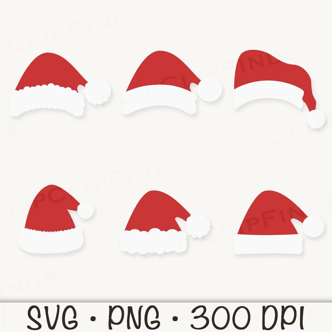 Santa Hat SVG, Santa Claus Hat Clip Art Bundle Pack, Santa Hat PNG ...