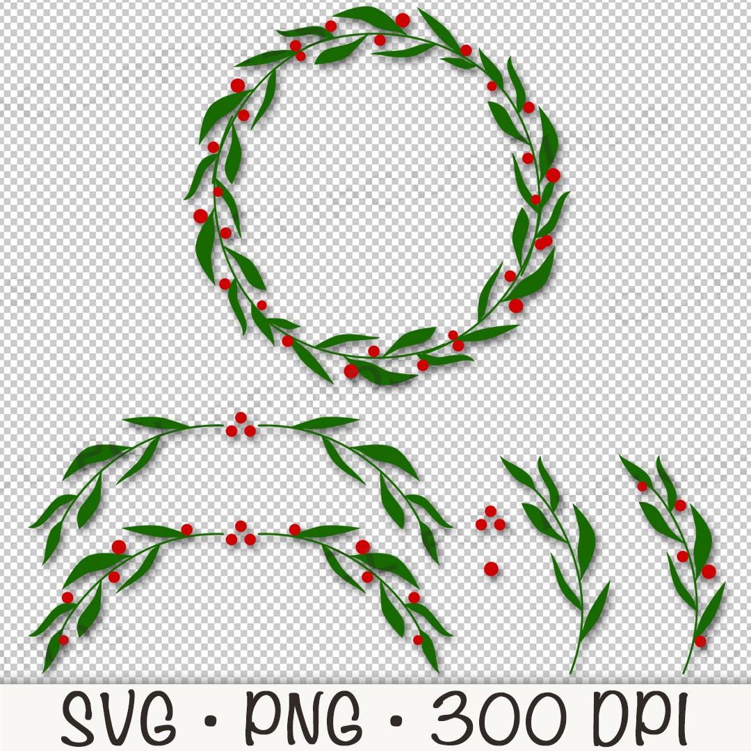 Simple Minimalist Christmas Wreath SVG, Holly Berries, Branch Borders ...