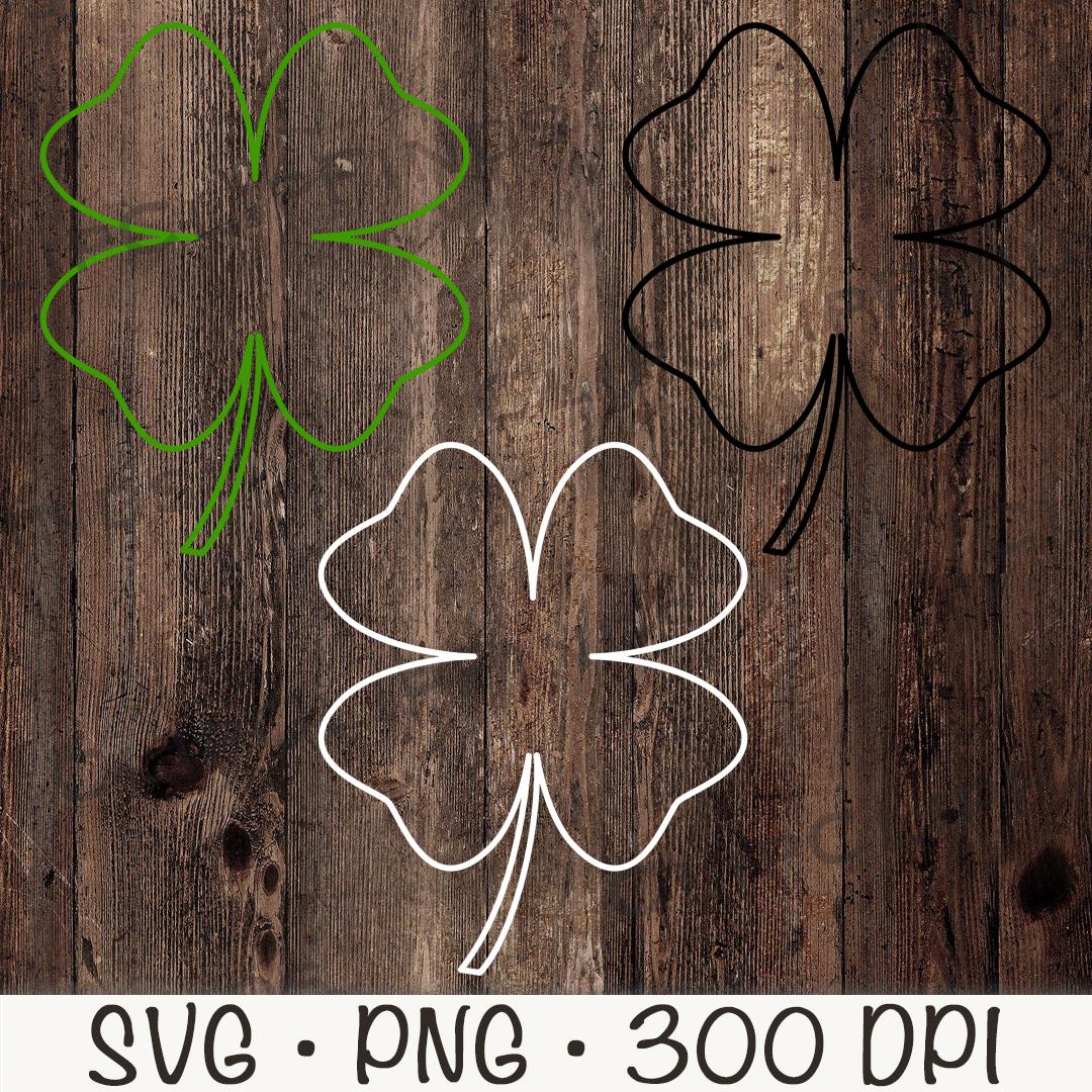 Clover Outline SVG, Clover Outline PNG, Black, White, Green, 4 Leaf ...