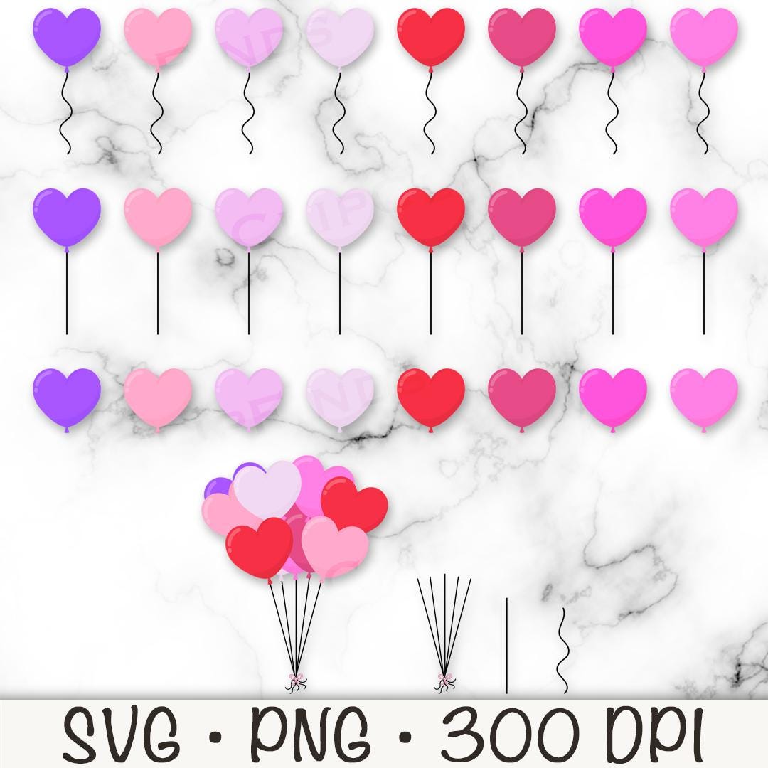 Heart Balloons Clipart, Heart-shaped Balloons SVG, Valentine's Day ...