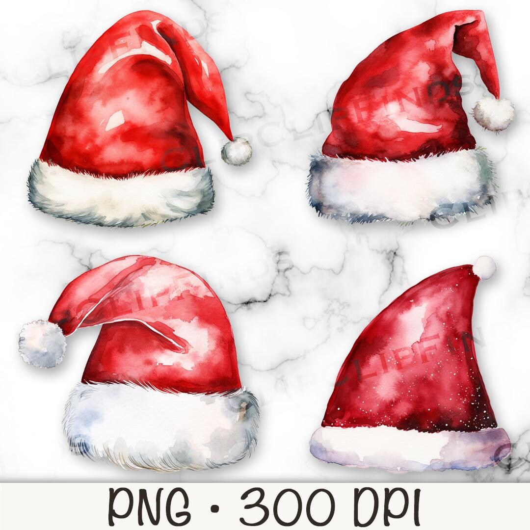 Watercolor Santa Claus Hat Bundle Pack, Vintage Watercolor Christmas ...