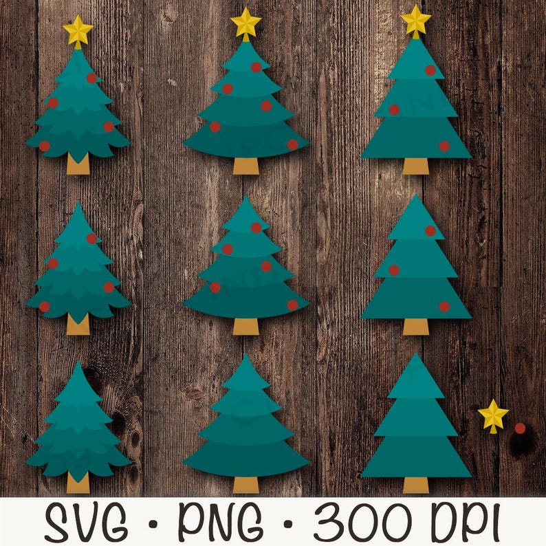 Christmas Tree Clipart, Cute Simple Christmas Trees SVG, PNG, DIY ...
